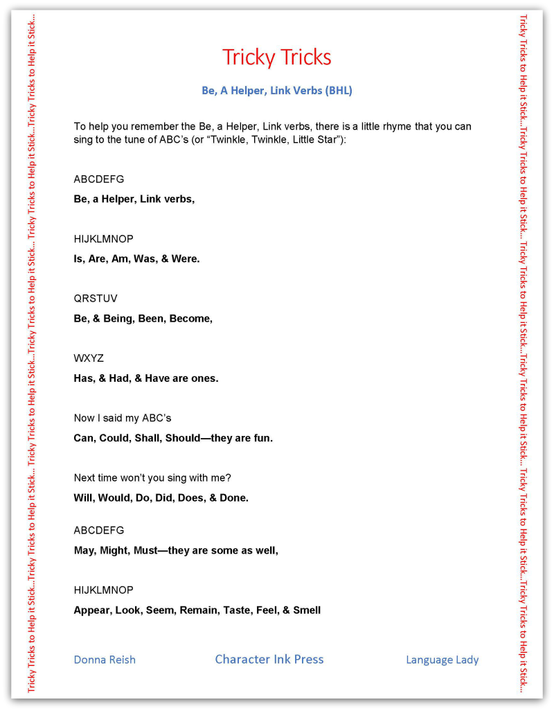 Be, a Helper, Link Verbs - Tricky Trick Download for Students ...