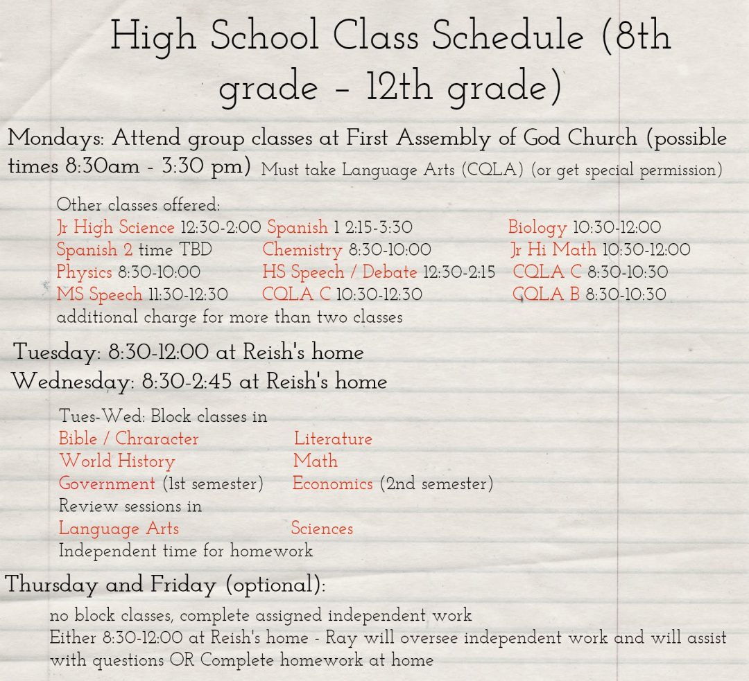 High School Half Day Homeschool Schedule Character Ink